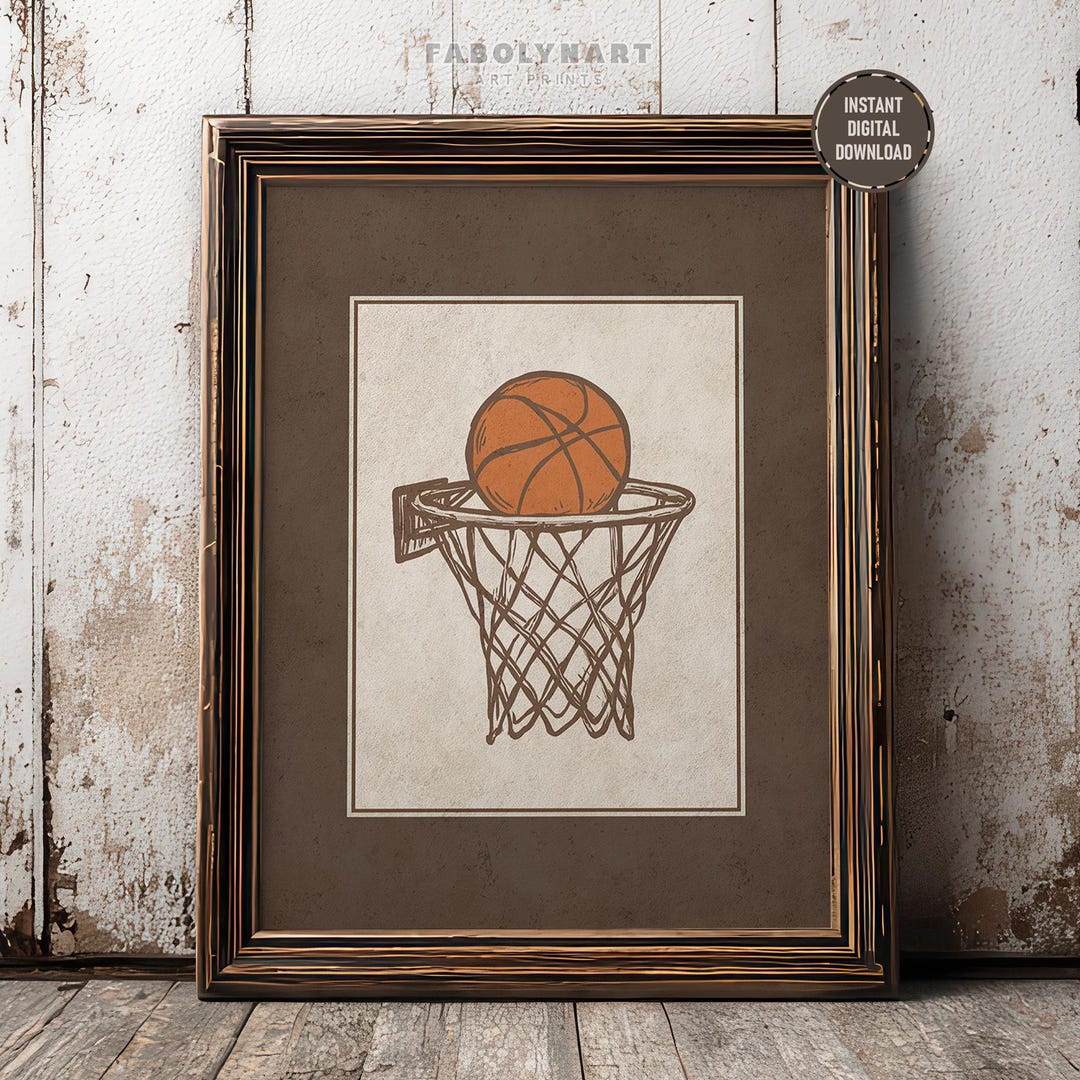 Printable Vintage Basketball Hoop Print, Rustic Sports Decor, Retro ...