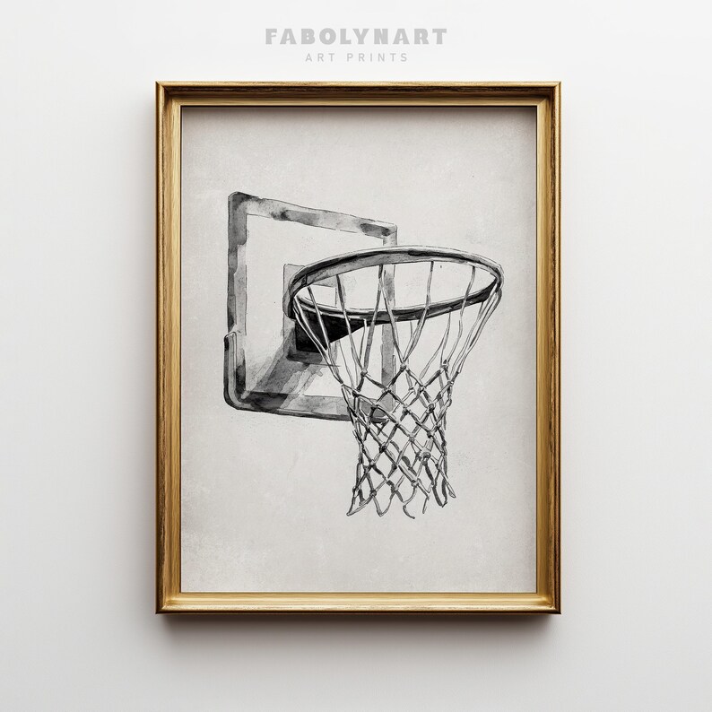 Printable Vintage Basketball Hoop Wall Art Print, Rustic Sports Decor ...
