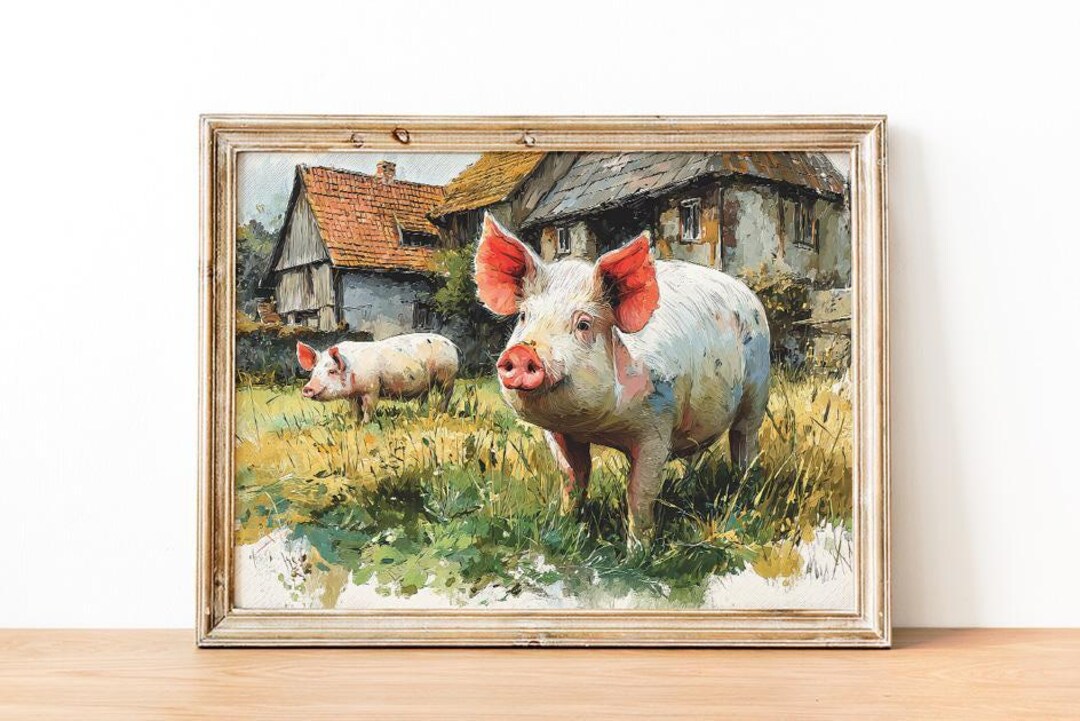 Farm Pig Print, Farm Animal Wall Art, Rustic Piglet Watercolor Painting ...