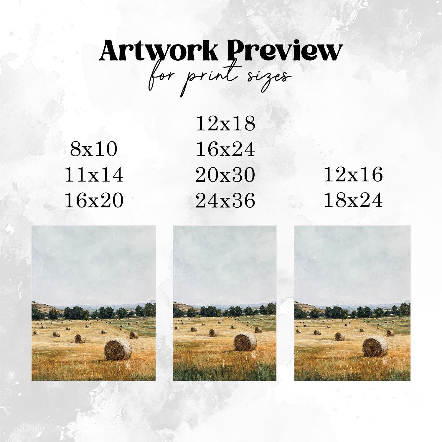 Vintage Field of Hay Bales Wall Art Print, Rustic Oil Painting, Retro ...