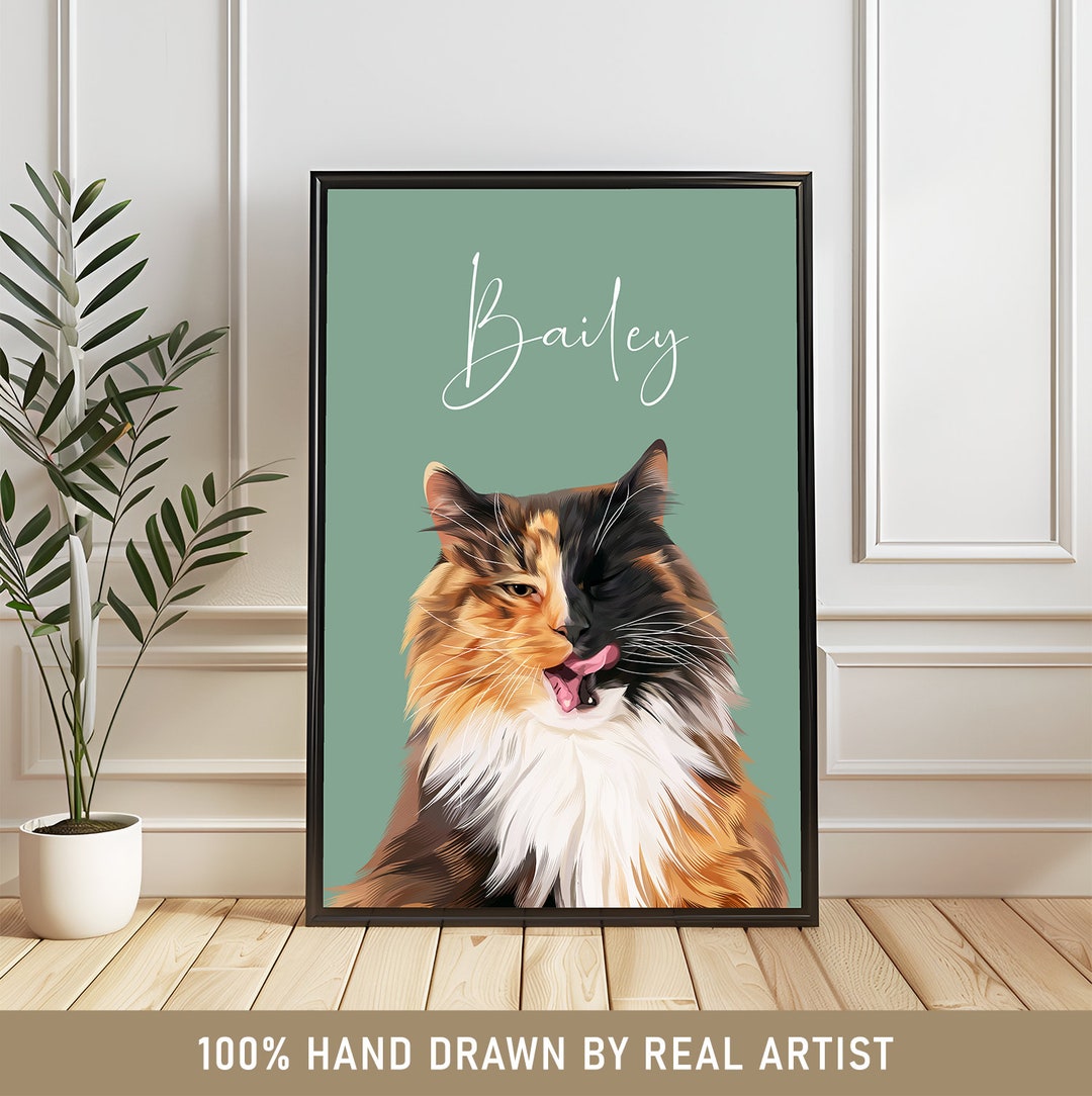 Custom Cat Drawing, Digital Drawing Cat Personalised Cat Drawing ...