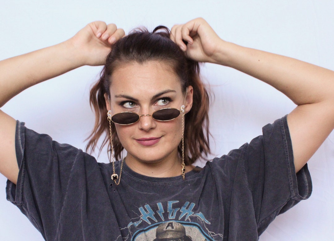 Black & Gold Slim Sunnies Small Trendy Festival Oval Sunglasses - Etsy