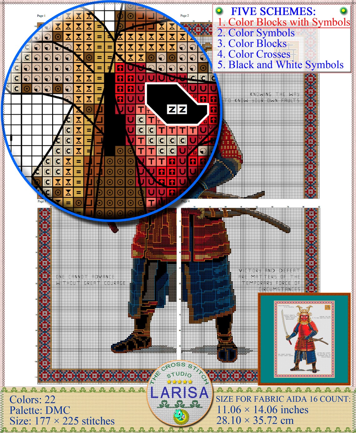 Samurai Cross Stitch Pattern Samurai in armor Bushi | Etsy