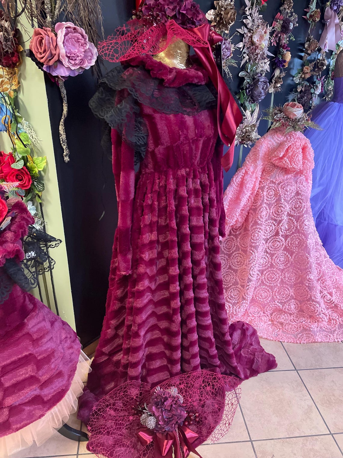 FUR Gown, Heavy Fake Fur Gown One of a King Fit 10-14y With Headpiece ...