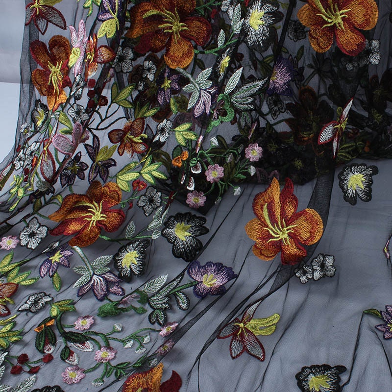 Heavy Embroidery Flower Black Mesh Net Lace Fabric Wedding - Etsy