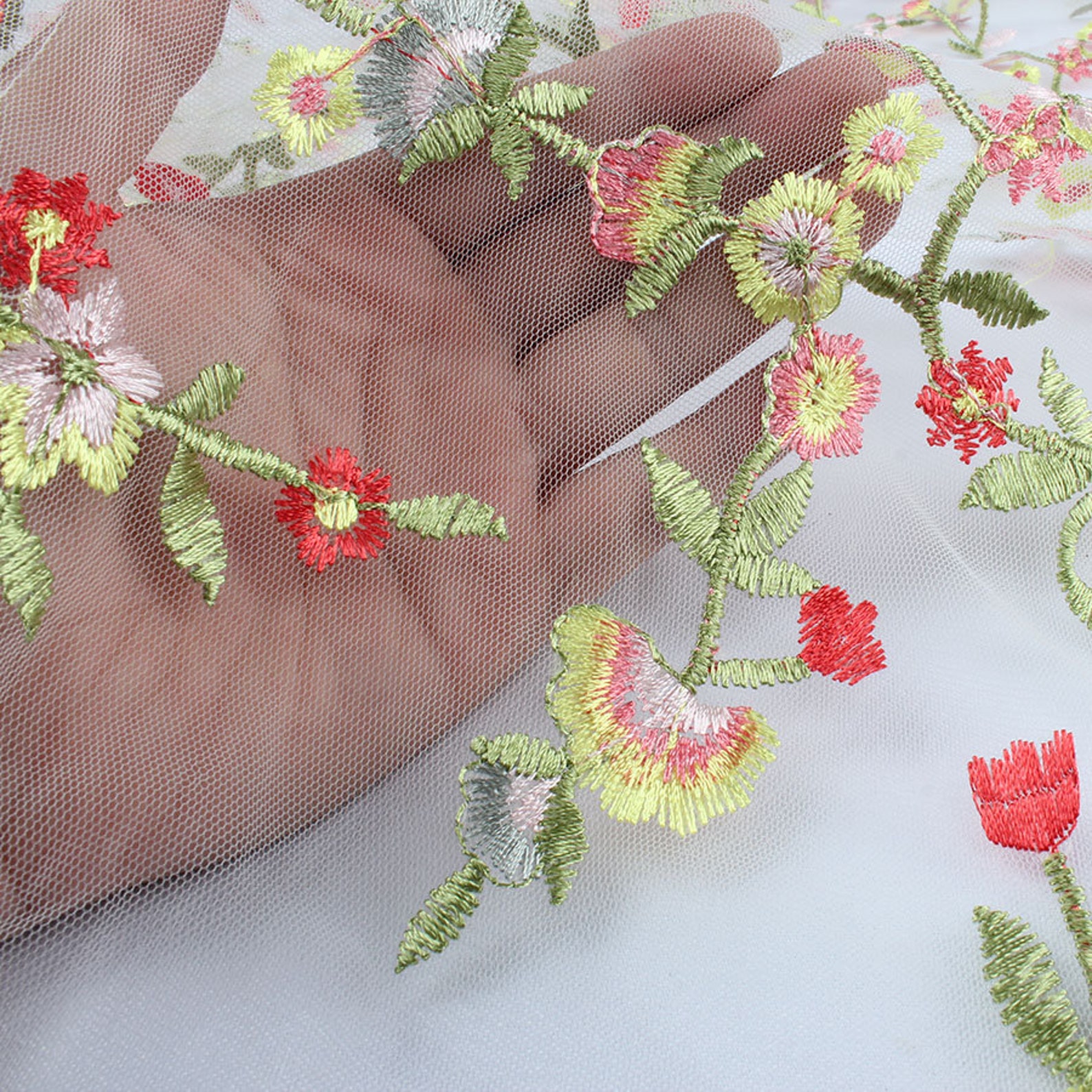 Allover Embroidered Floral Gauze Lace Net Fabric Flowers - Etsy