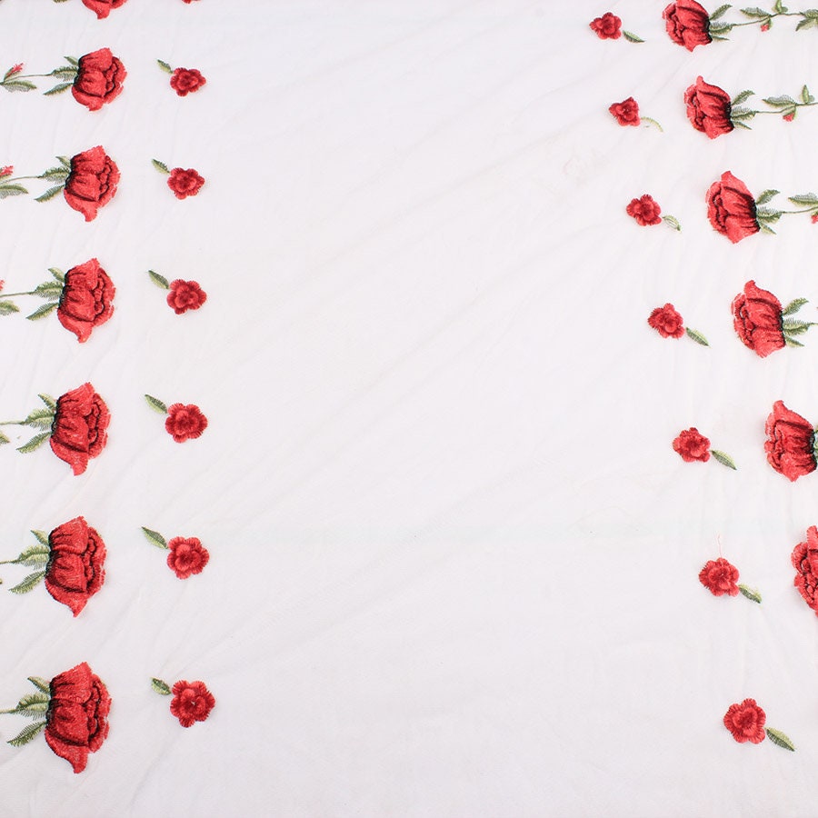 Red Floral Rose Lace Fabric Bilateral Embroidered Net Fabric - Etsy