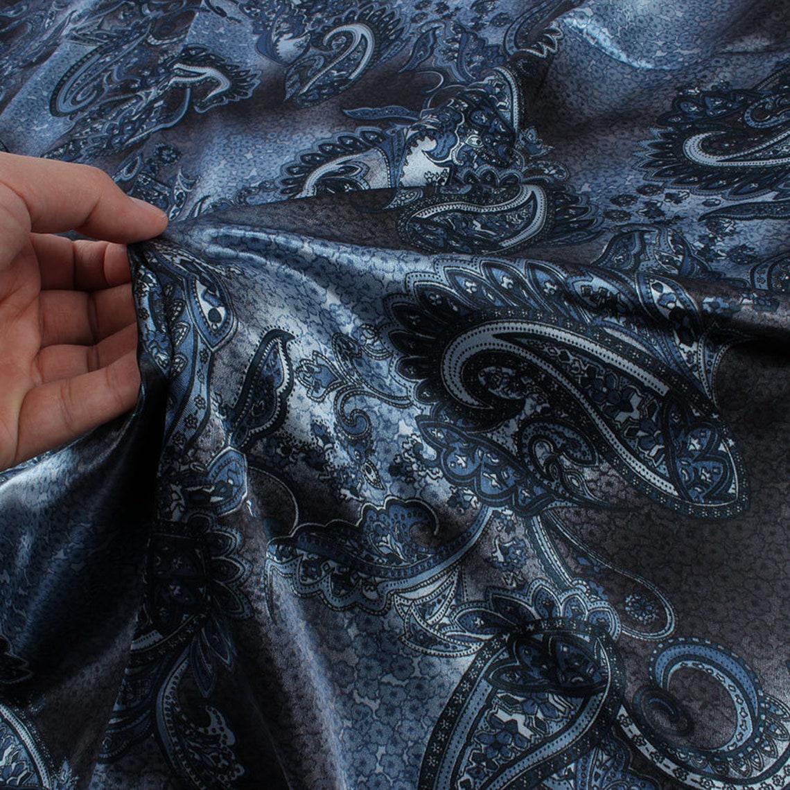 Polyester Charmeuse Material Elegant Paisley Floral Print Satin Fabric ...