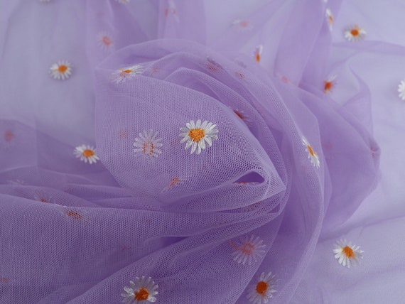 Purple Small Daisy Mesh Fabric Flowers Embroidered Netting - Etsy