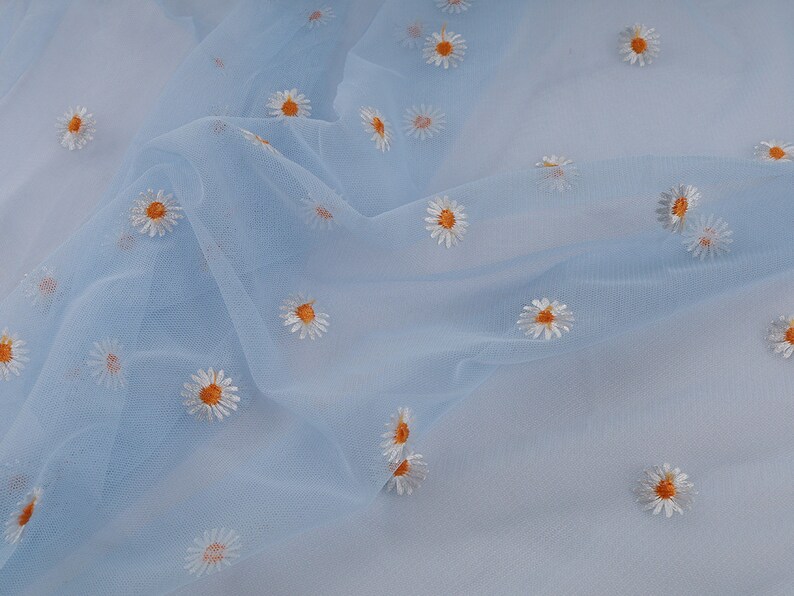 Small Daisy Mesh Fabric Flowers Embroidered Netting Cloth for | Etsy
