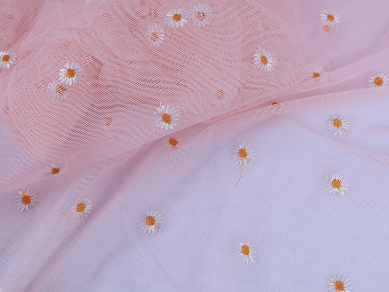 Pink Small Daisy Mesh Fabric Flowers Embroidered Netting - Etsy