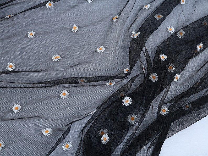 Small Daisy Mesh Fabric Flowers Embroidered Netting Cloth for | Etsy