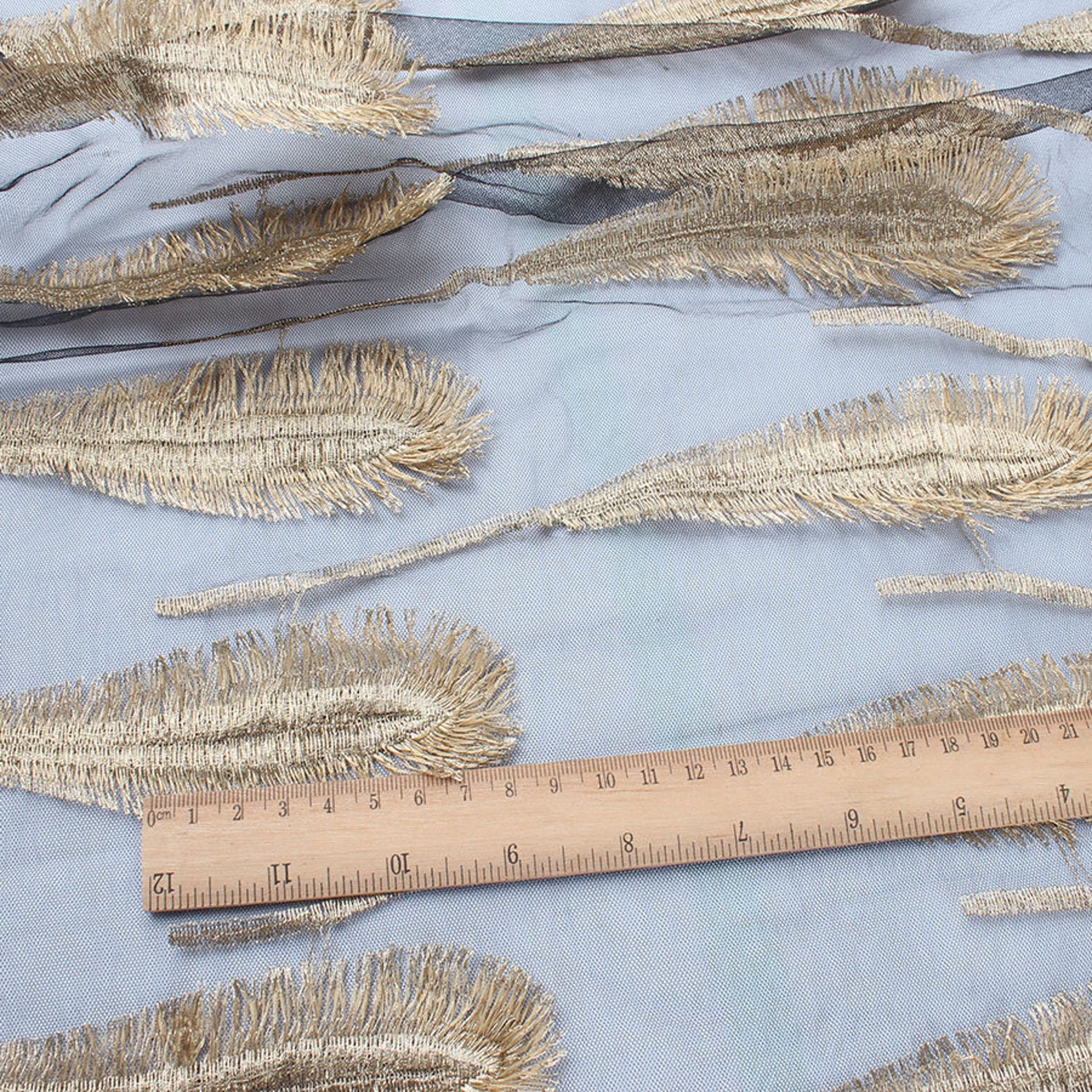 1 Yard Translucent Tulle Mesh Fabric Feathers Appliqued for - Etsy