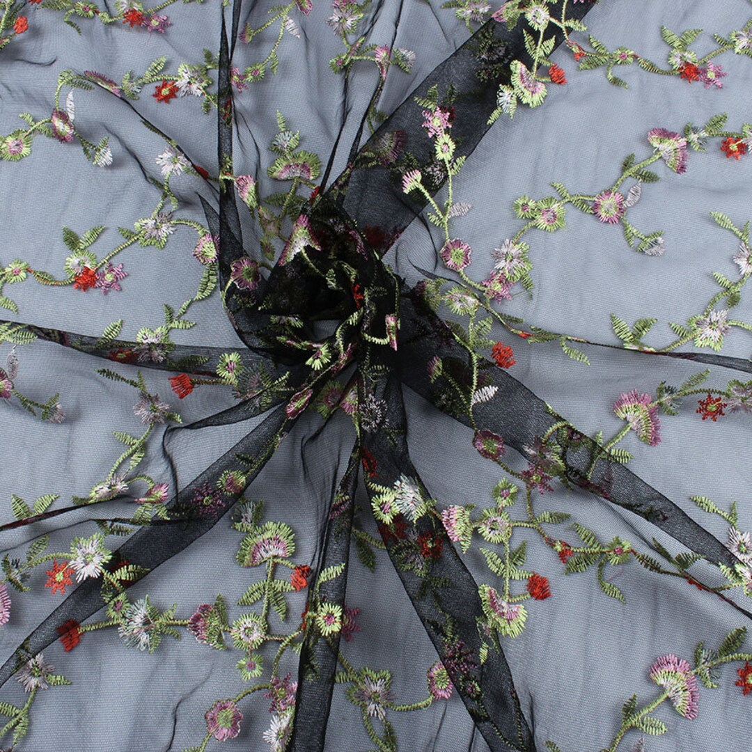 Allover Embroidered Floral Gauze Lace Net Fabric Flowers Wedding Women ...