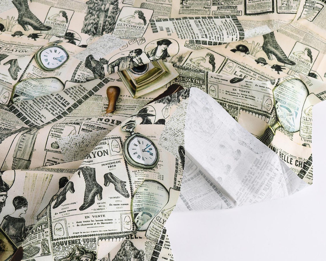 Cotton Fabric Vintage Newspaper Printed for Patchwork DIY - Etsy