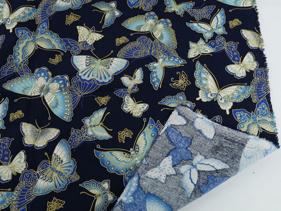 Japanese Style Bronze Butterfly Printed Cotton Fabric 150cm | Etsy