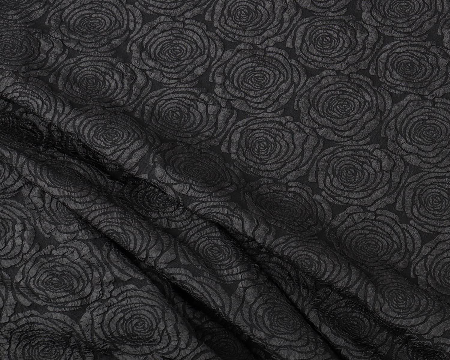 Black White Rose Embossed Polyester Jacquard Fabric 58 Inch Wide - Sold ...