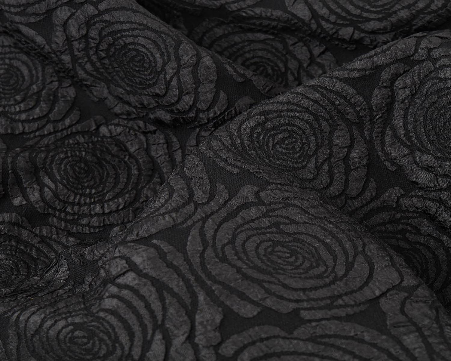Black White Rose Embossed Polyester Jacquard Fabric 58 Inch Wide - Sold ...