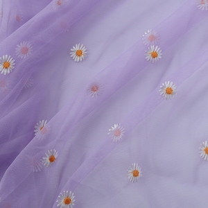 Purple Small Daisy Mesh Fabric Flowers Embroidered Netting Cloth for ...