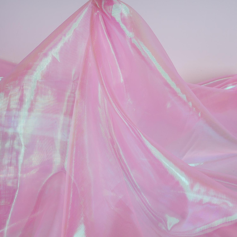 PINK- Holographic Shiny Iridescent Color Shimmer Voile Organza Fabric ...