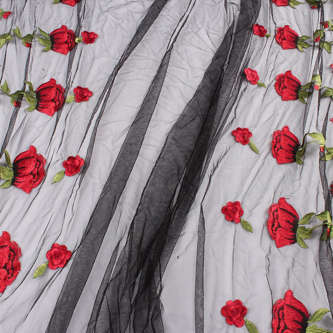 Red Floral Rose Lace Fabric Bilateral Embroidered Net Fabric - Etsy