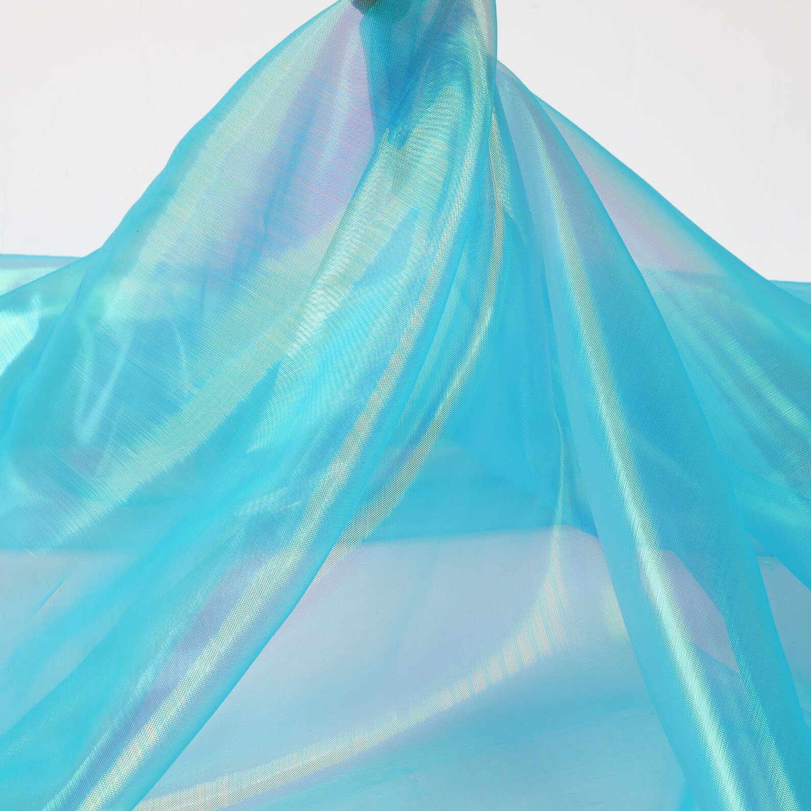 Cyan Blue - Holographic Shiny Iridescent Color Shimmer Voile Organza ...