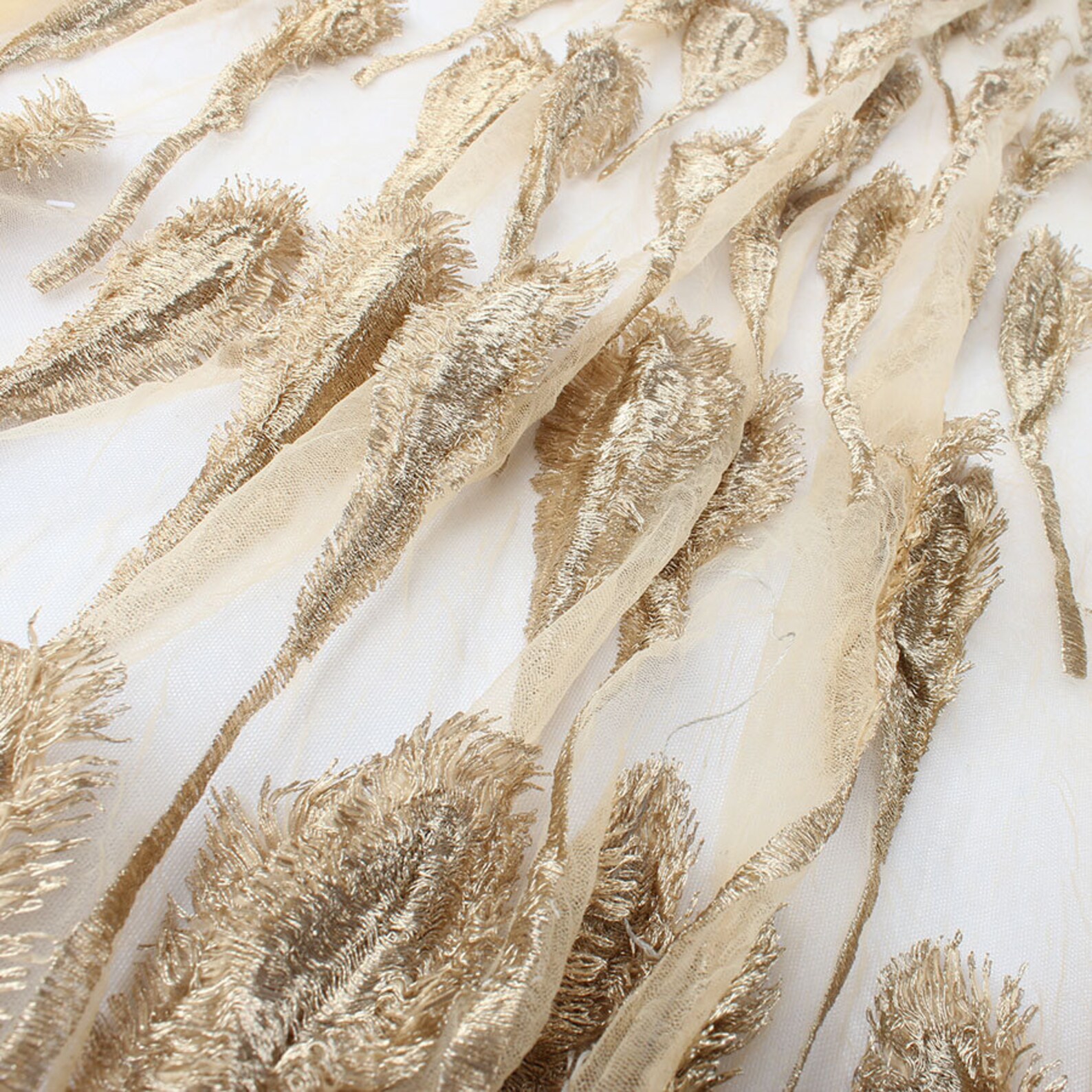 1 Yard Translucent Tulle Mesh Fabric Feathers Appliqued for | Etsy