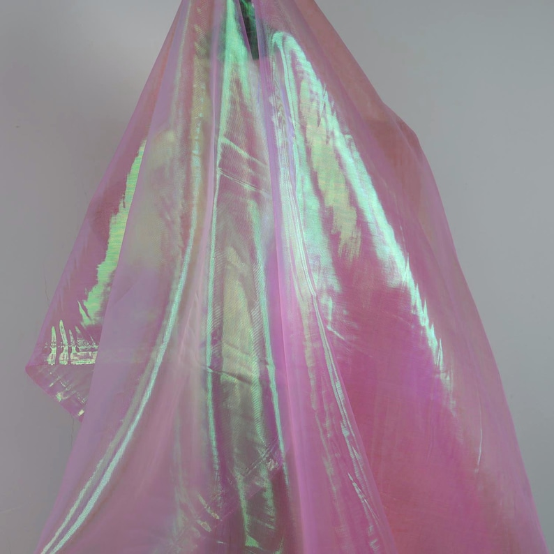 PINK- Holographic Shiny Iridescent Color Shimmer Voile Organza Fabric ...