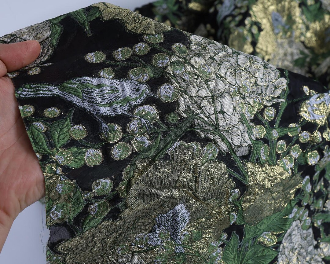 Gold Thread Bird Flower Jacquard Organza Fabric for Dress Making ...