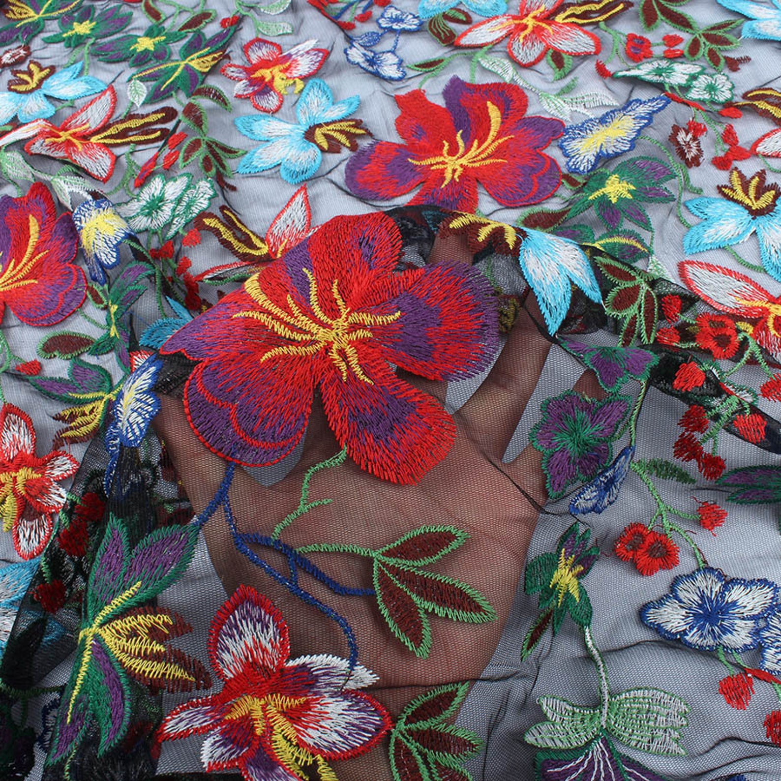 Red Large Flower Lace Net Fabric Floral Embroidery Wedding - Etsy