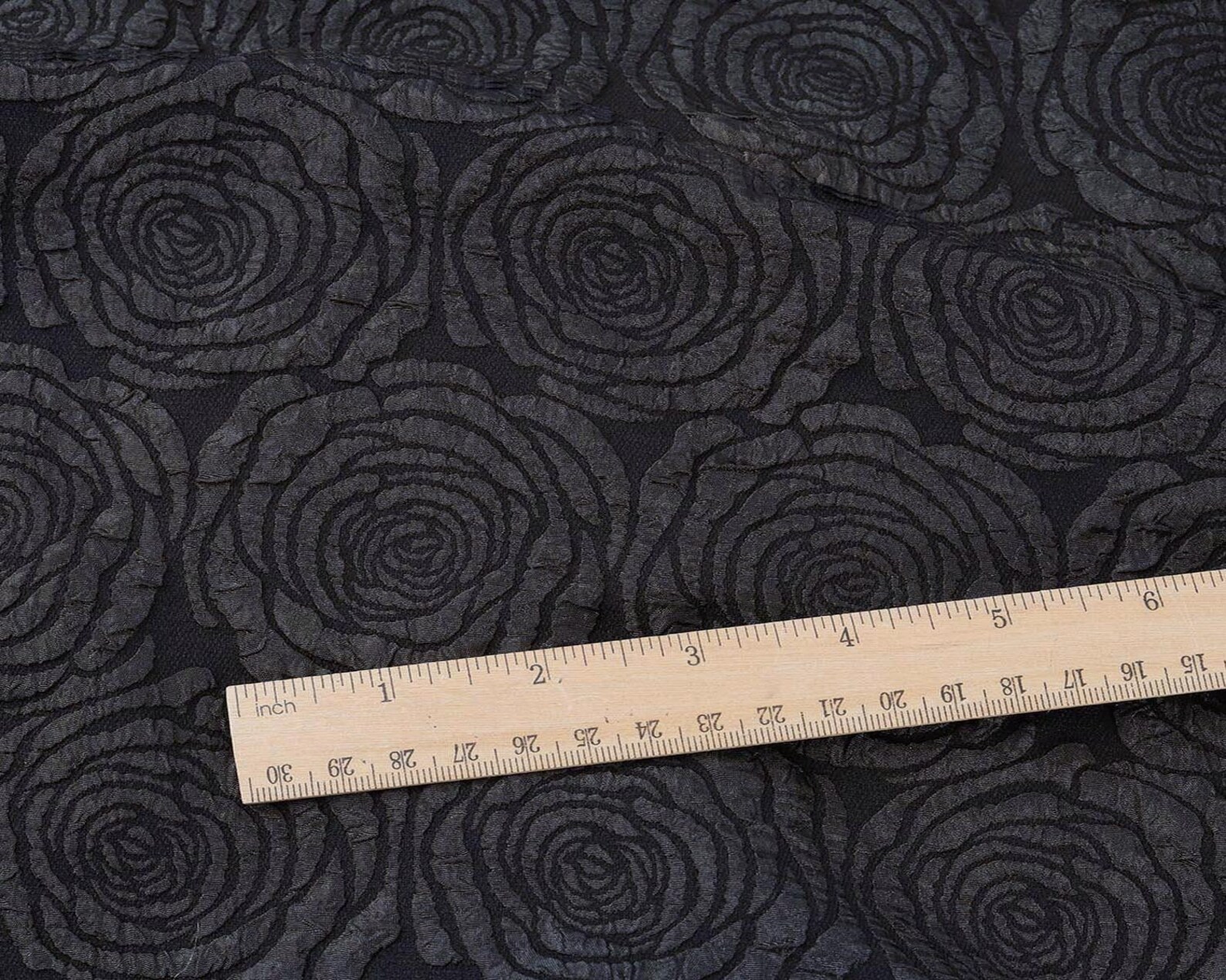 Black White Rose Embossed Polyester Jacquard Fabric 58 Inch Wide - Sold ...