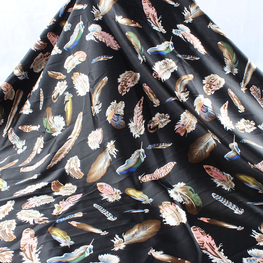 1 Yard Micro Elastic Satin fabric Feathers printed Imitate | Etsy