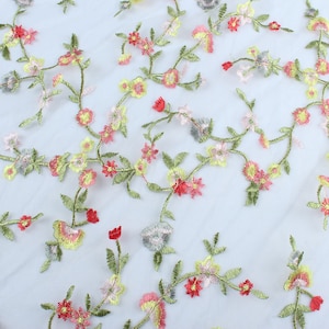 Allover Embroidered Floral Gauze Lace Net Fabric Flowers Wedding Women ...