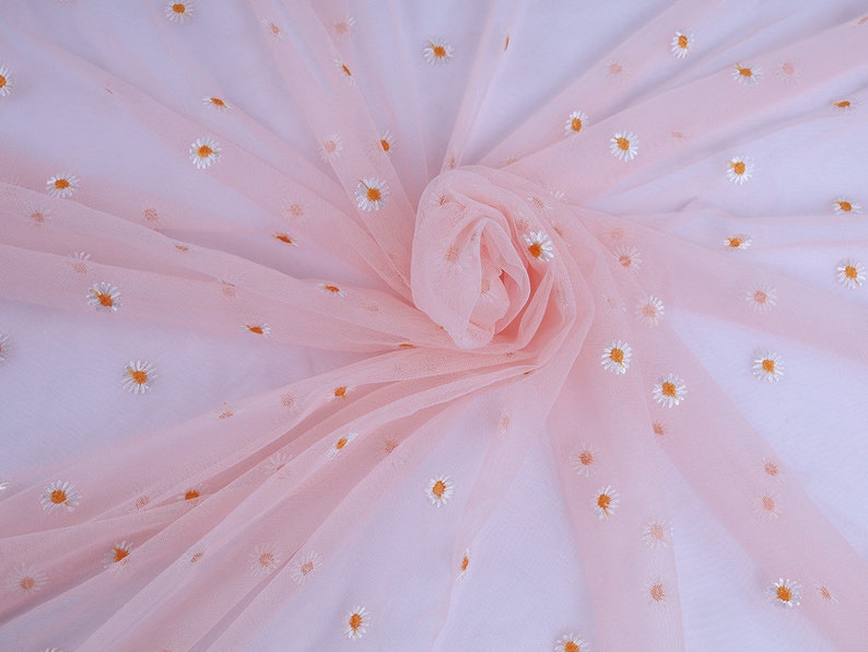 Pink Small Daisy Mesh Fabric Flowers Embroidered Netting - Etsy