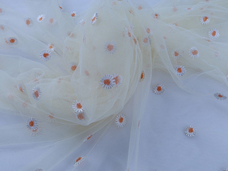 Small Daisy Mesh Fabric Flowers Embroidered Netting Cloth for - Etsy