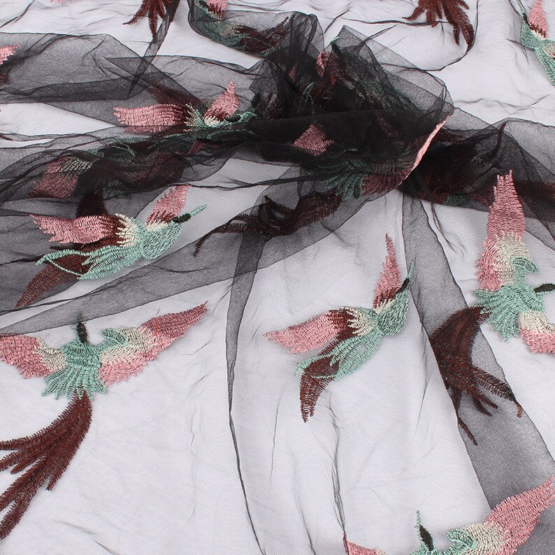 1 Yard X 145cm Wide Net Embroidery Flying Birds Lace Fabric for Wedding ...