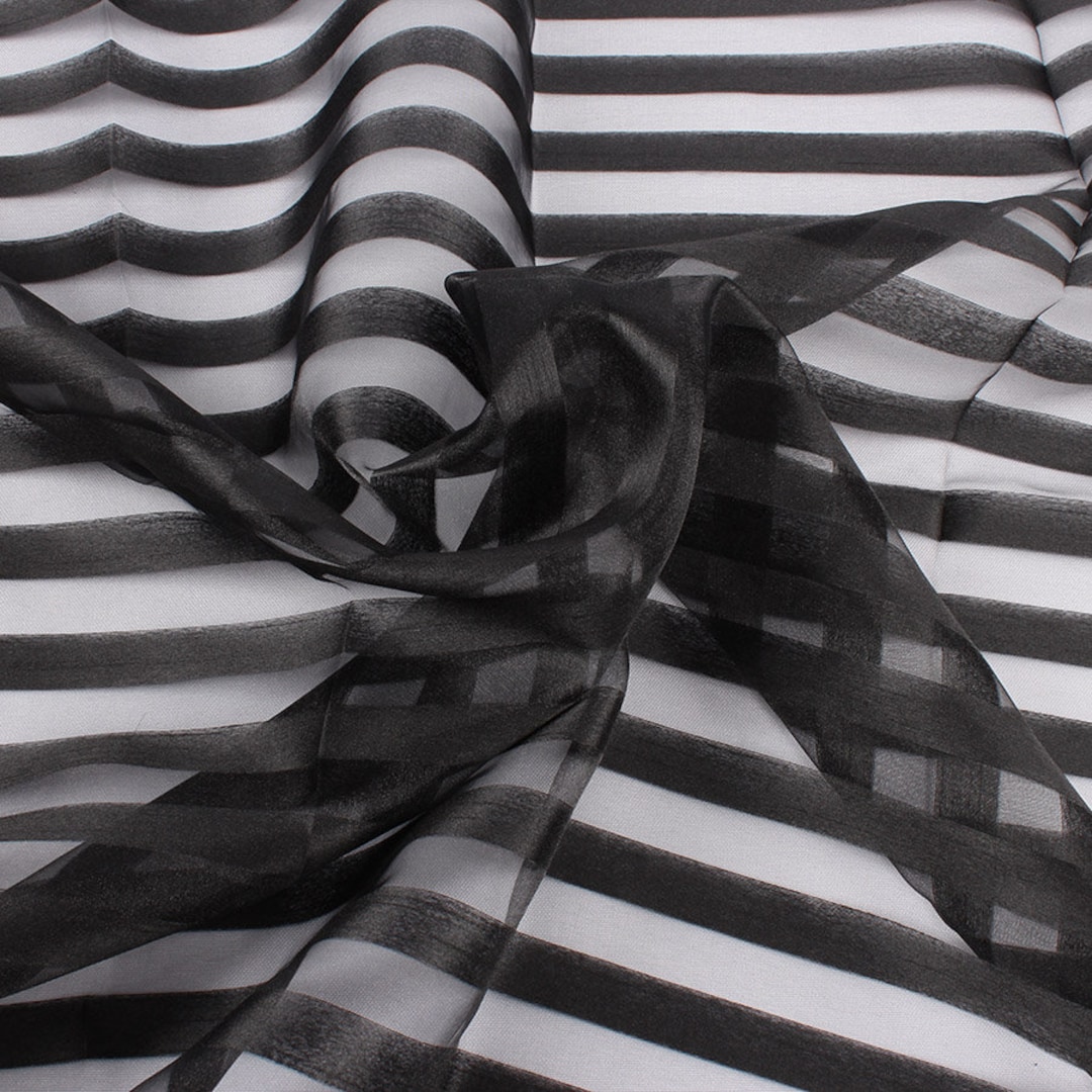 1 Yard Organza Textiles Fabric Big Stripes Pattern for Dress Making ...