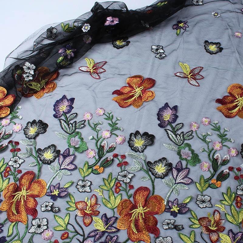 Heavy Embroidery Flower Black Mesh Net Lace Fabric Wedding - Etsy