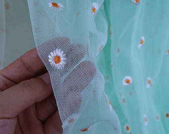 Small Daisy Mesh Fabric Flowers Embroidered Netting Cloth for | Etsy