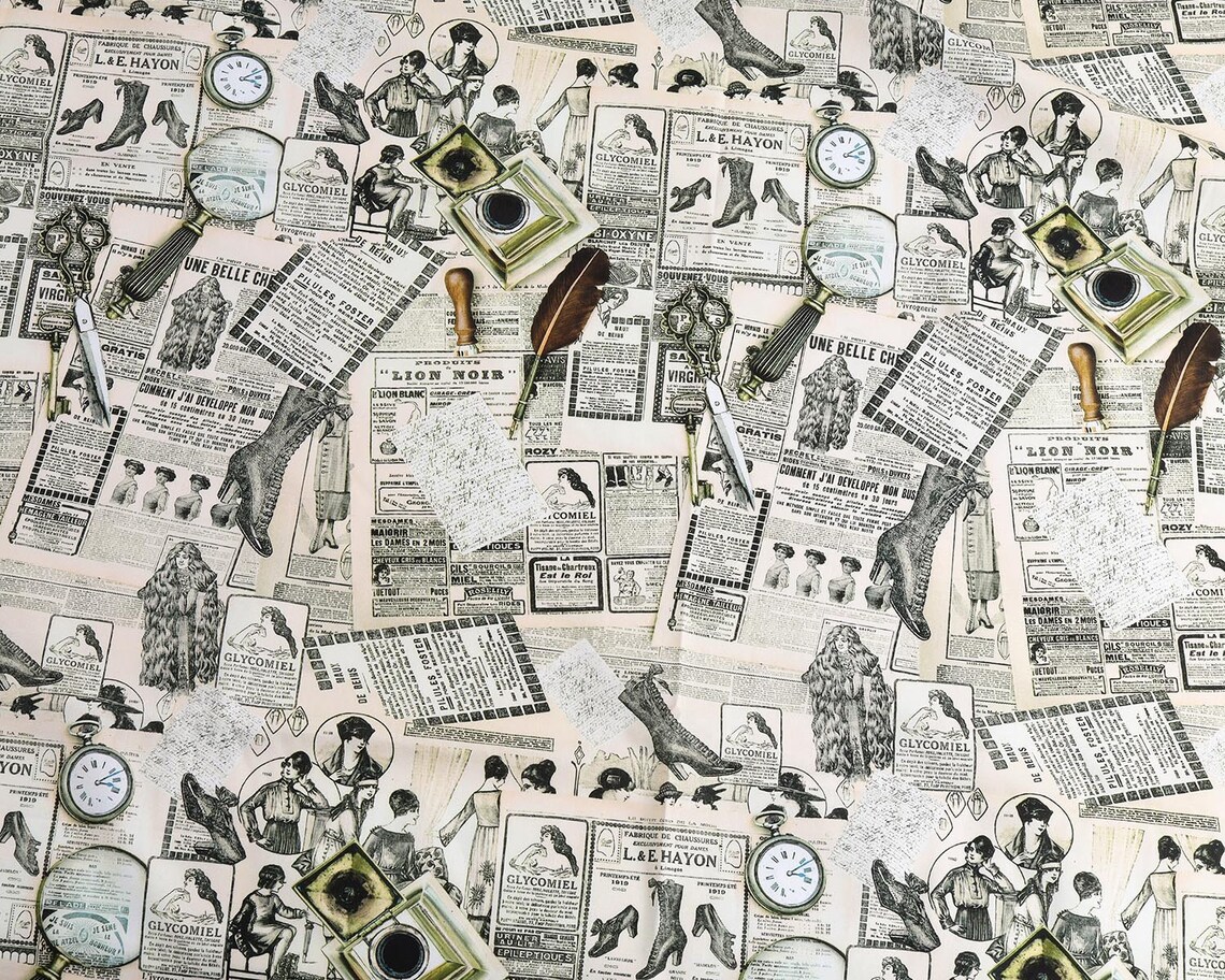 Cotton Fabric Vintage Newspaper Printed for Patchwork DIY - Etsy