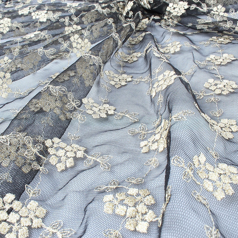 1 Yard Plum Blossom Gold Thread Flower Embroidery Lace Fabric - Etsy