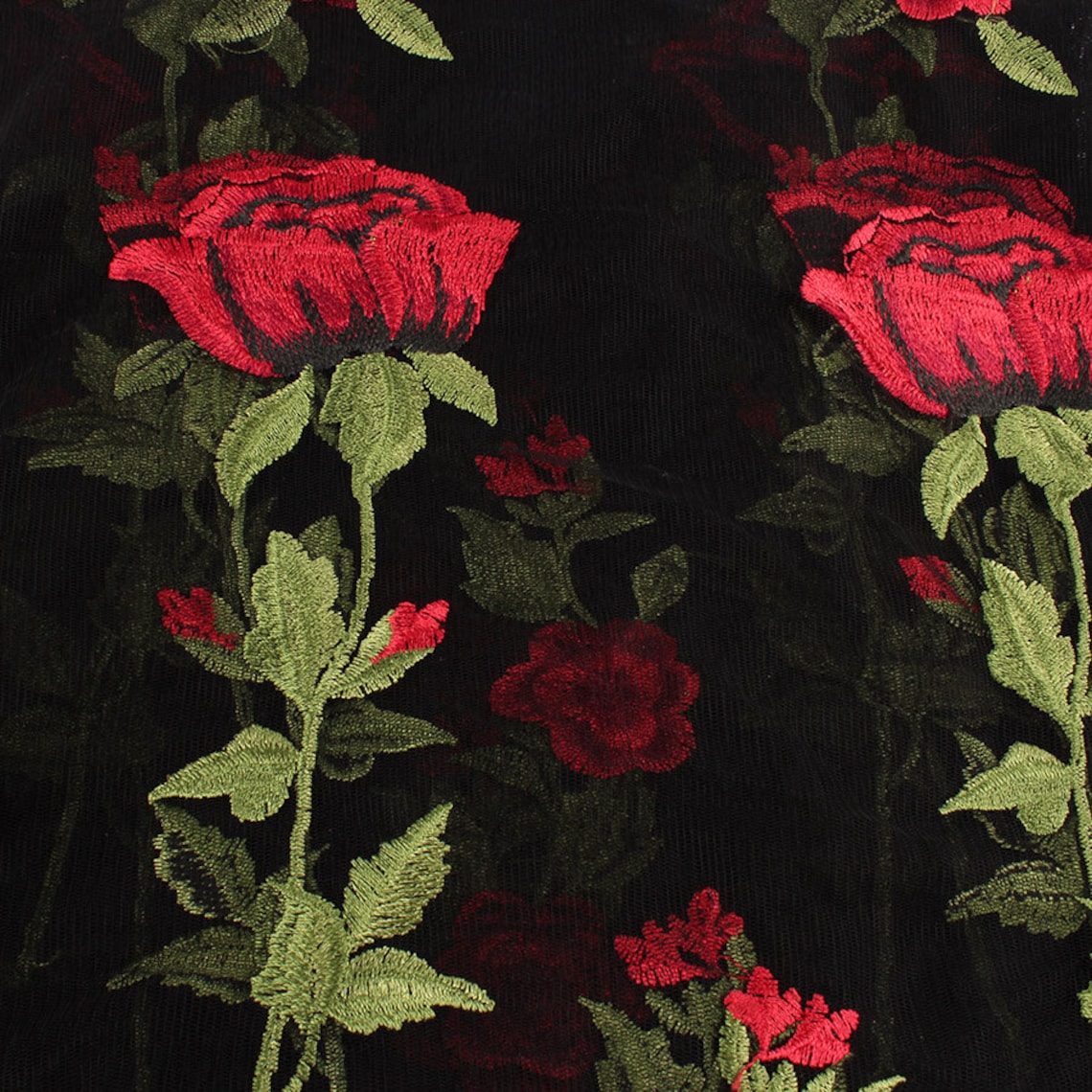 Red Floral Rose Lace Fabric Bilateral Embroidered Net Fabric - Etsy