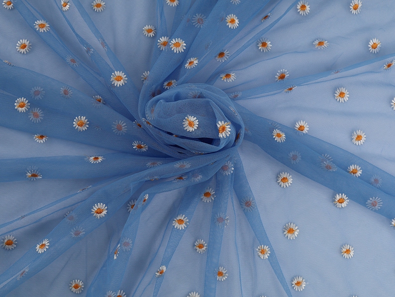Blue Small Daisy Mesh Fabric Flowers Embroidered Netting | Etsy