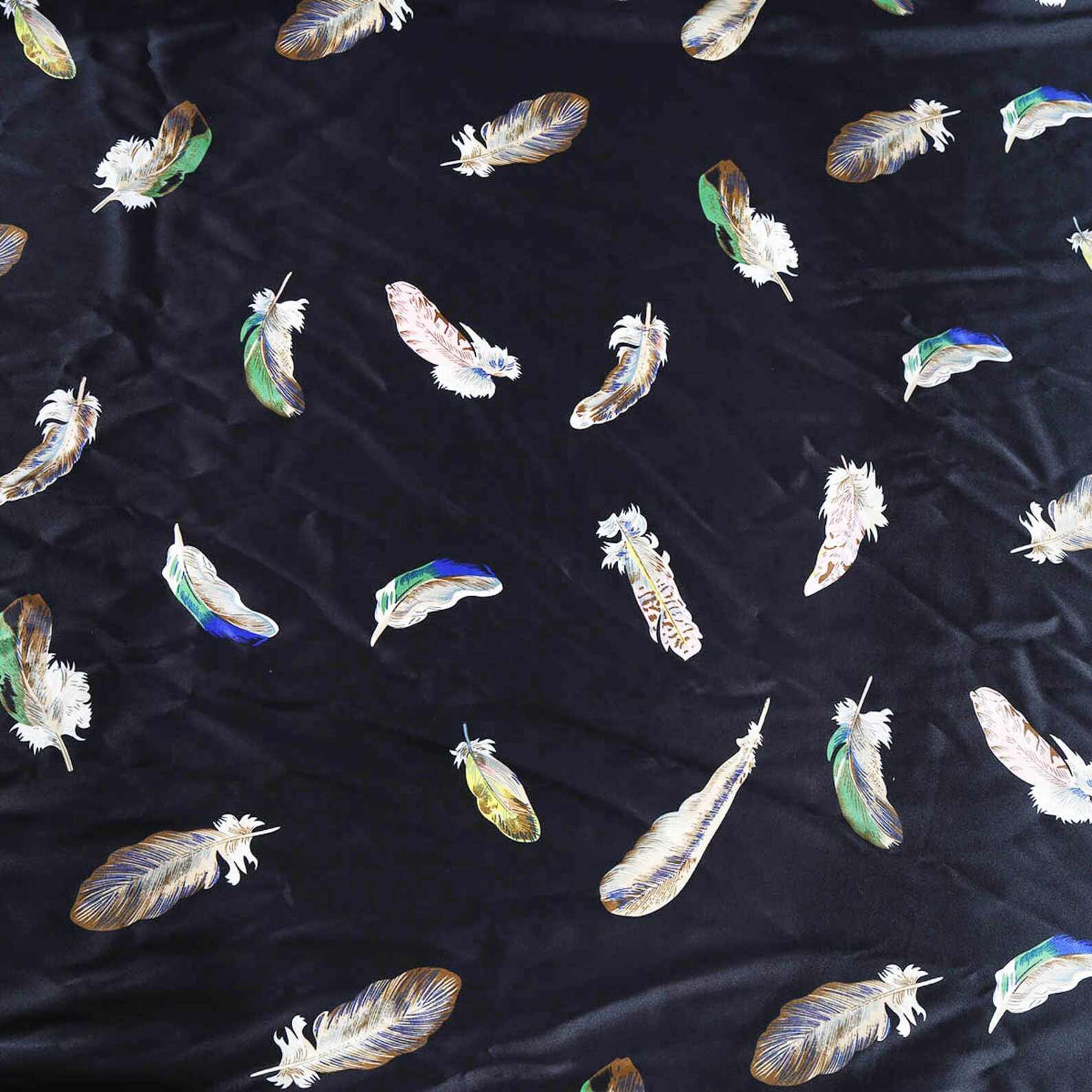 1 Yard Micro Elastic Satin Fabric Feathers Printed Imitate Silk ...