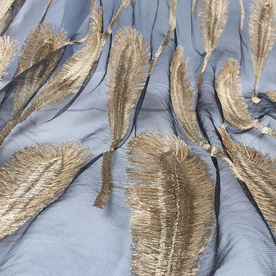 1 Yard Translucent Tulle Mesh Fabric Feathers Appliqued for - Etsy