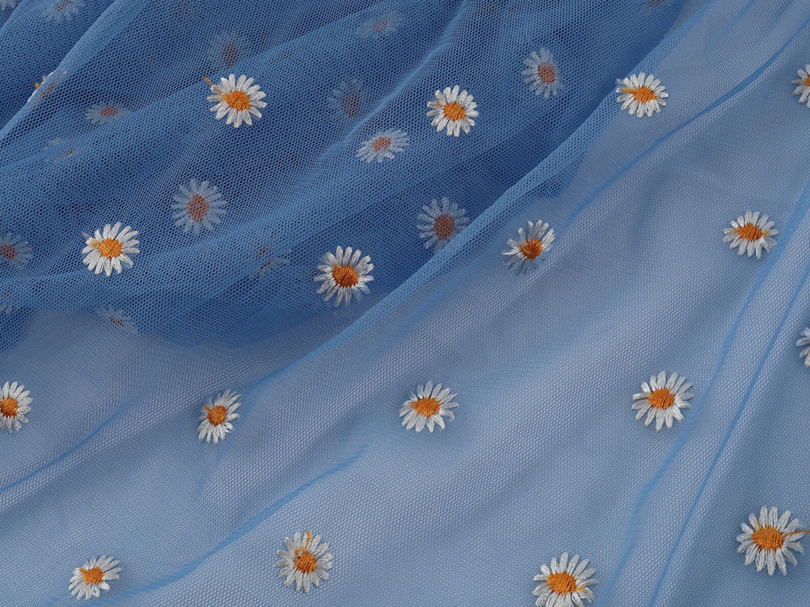 Small Daisy Mesh Fabric Flowers Embroidered Netting Cloth for Clothing ...