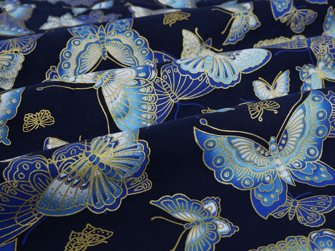 Japanese Style Bronze Butterfly Printed Cotton Fabric 150cm | Etsy