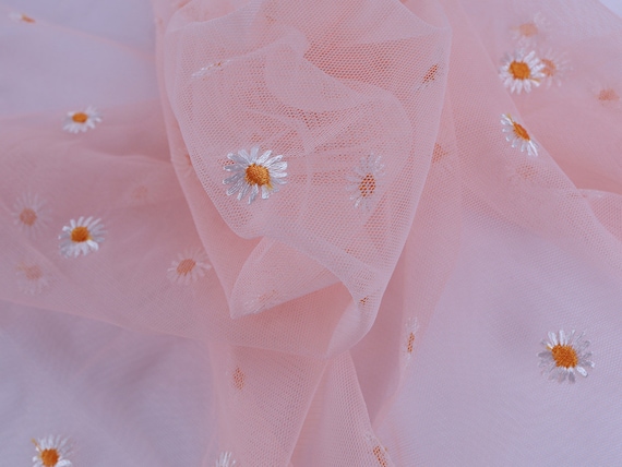 Pink Small Daisy Mesh Fabric Flowers Embroidered Netting - Etsy