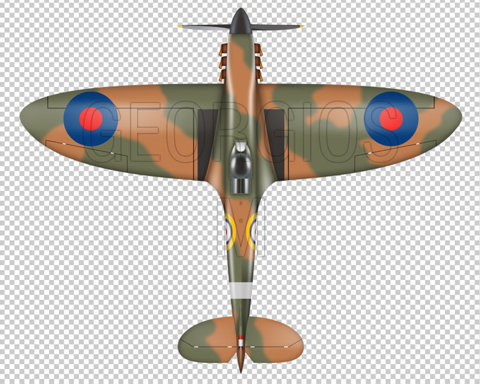 WW2 spitfire airplane top view high resolution design to | Etsy