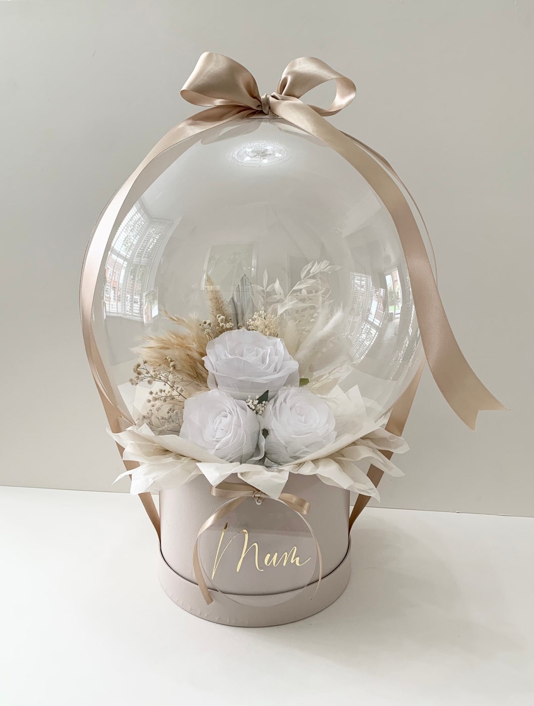 Bubble Bouquet Bobo Balloon With Silk and Dried Flowers. Beautiful Gift ...